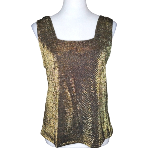 Tops | Antique Gold Shimmer Snake Print Lightweight Semisheer Cami ...
